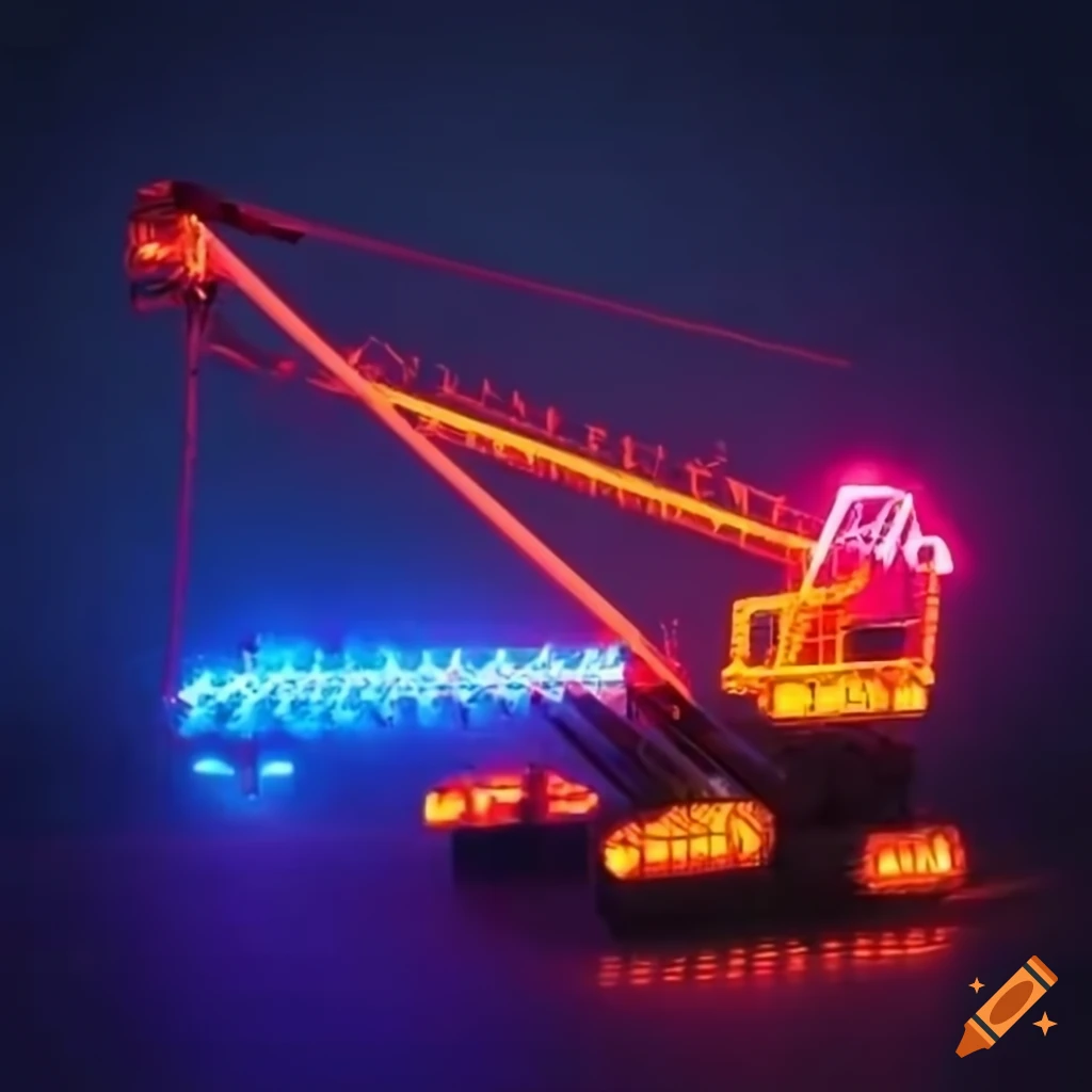 Crawler crane in neon lighting on Craiyon