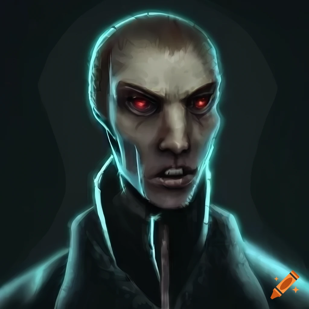 Sci-fi fantasy lizard-human race character with oblong face and black ...