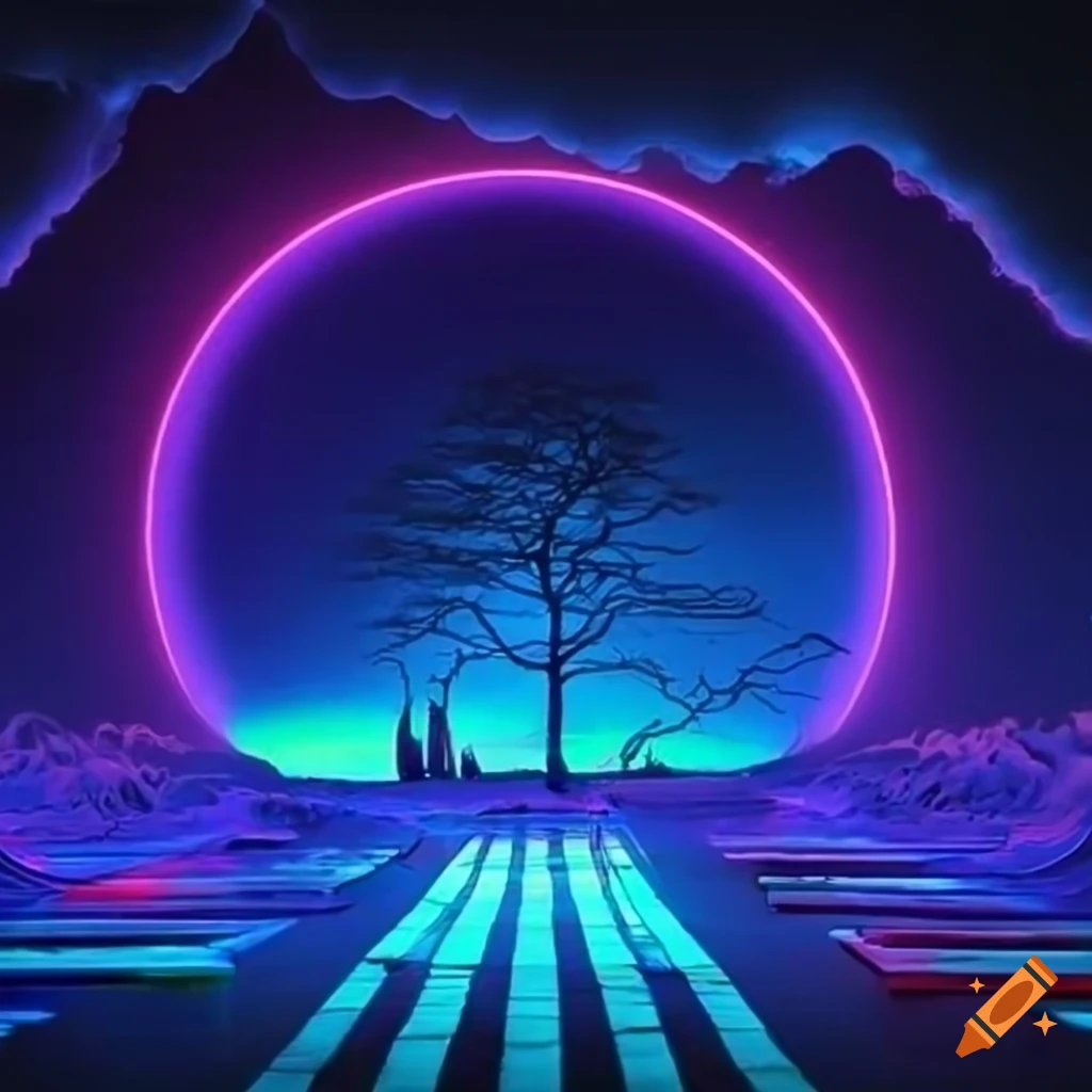 Cool neon landscape photo on Craiyon