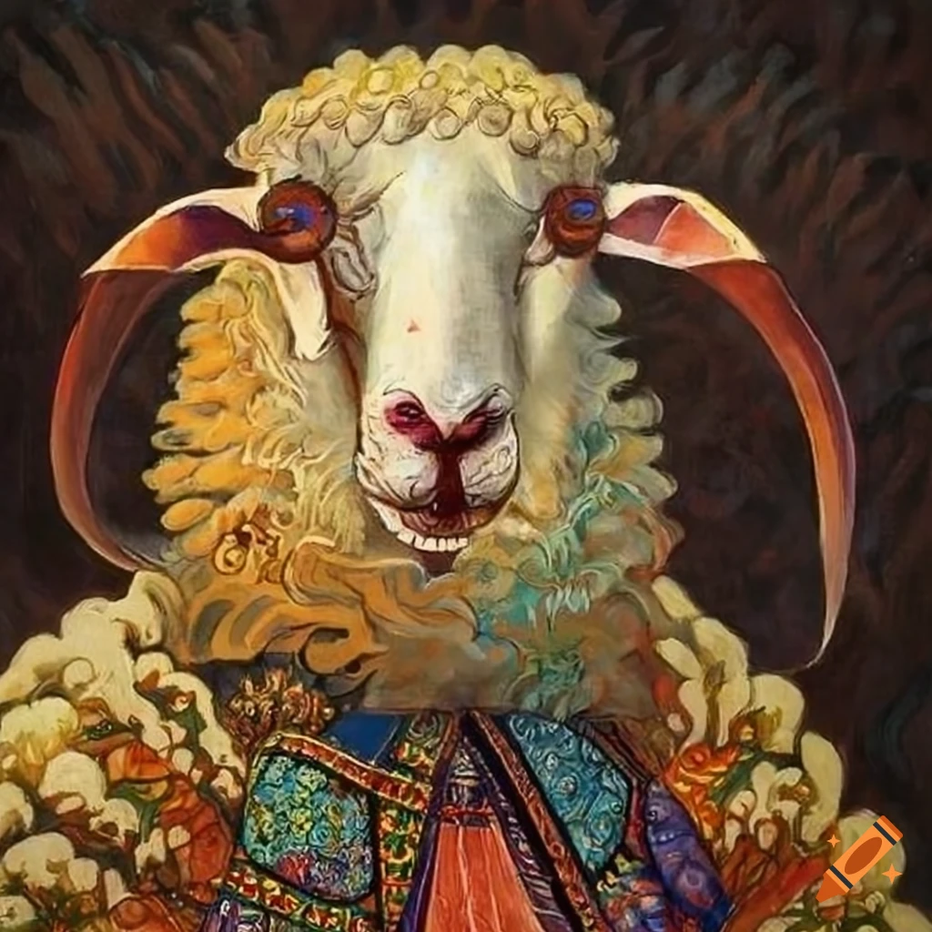 Folkloric portrait of a mystical sheep figure in Ivan Bilibin's art ...
