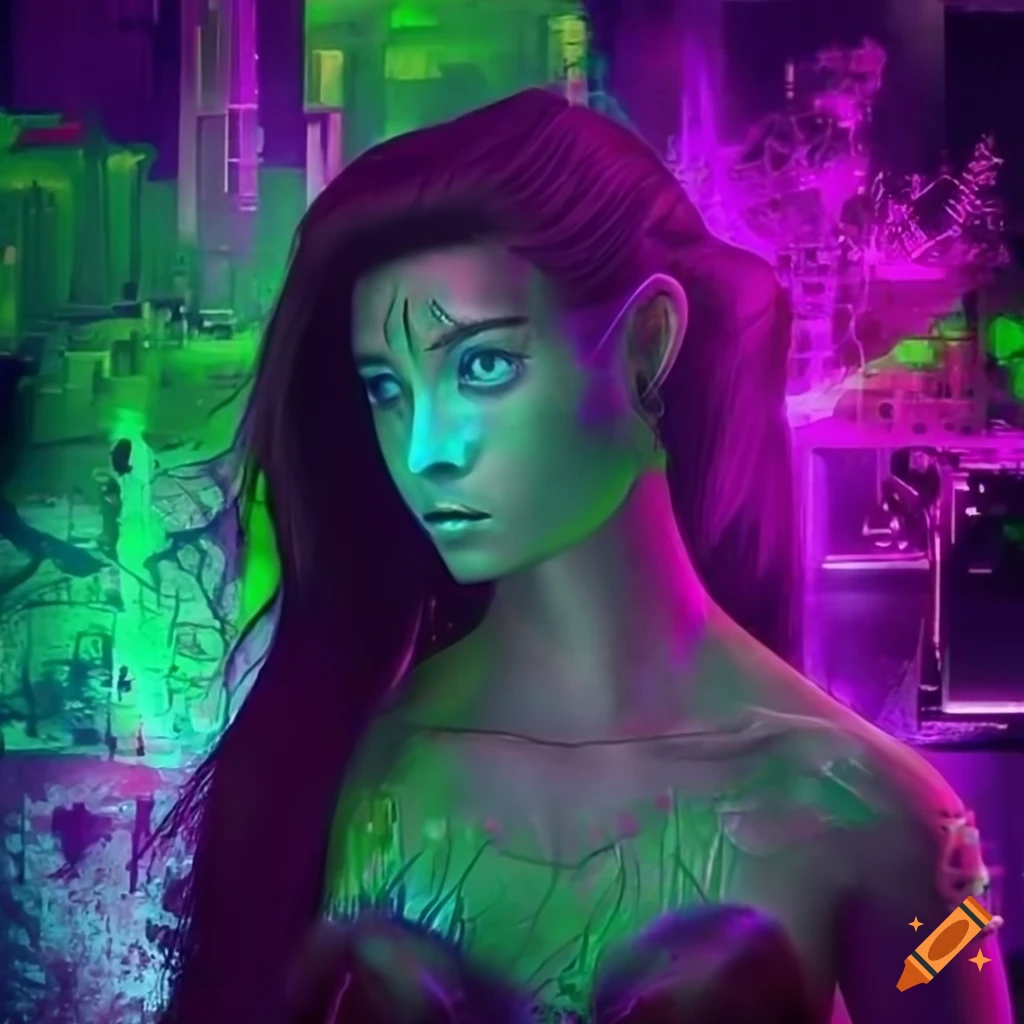 Glowing biopunk cityscape with plants, mushrooms, crystals, and ... Glowing biopunk cityscape with plants, mushrooms, crystals, and ...