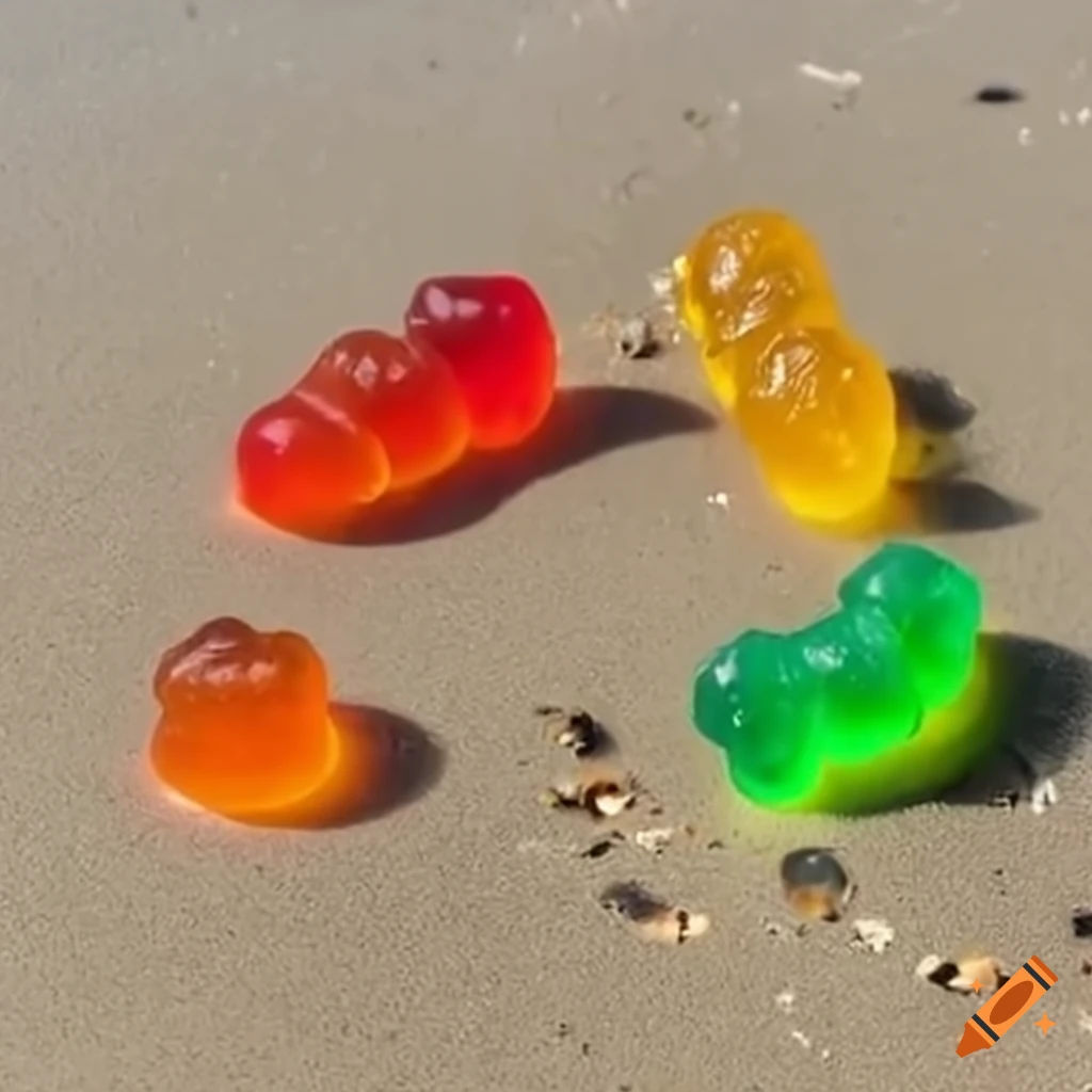 Giant Gummi Worm With Gummi Bears On The Beach On Craiyon