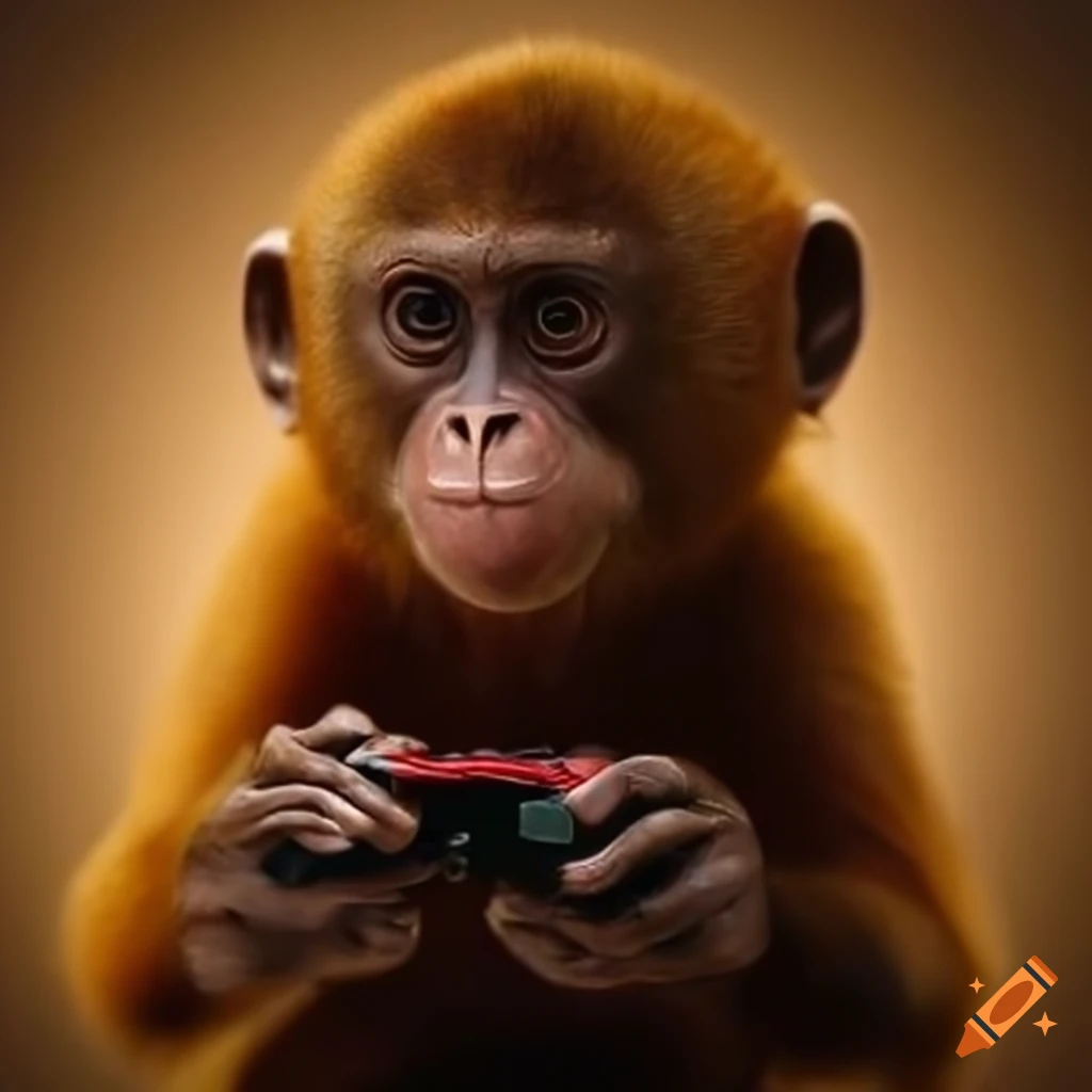Monkey holding a controller on Craiyon