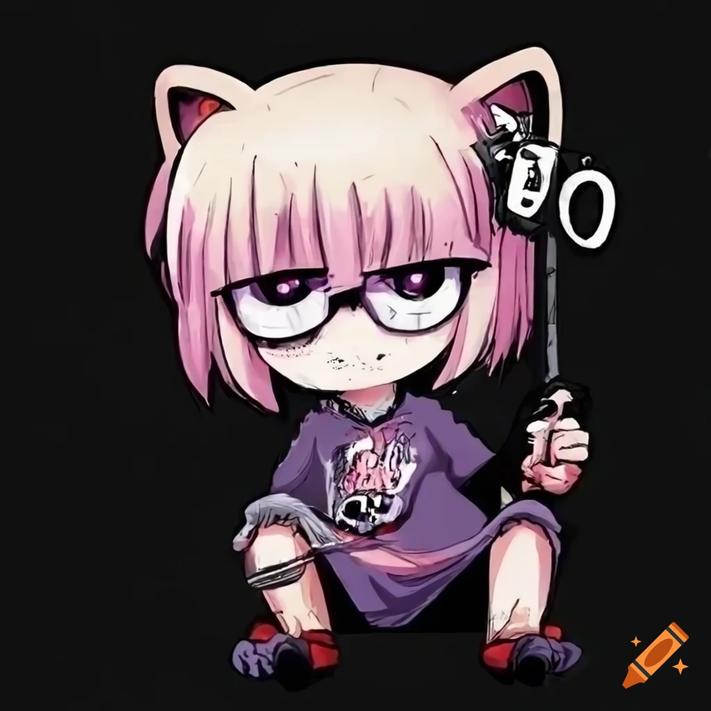 Neco Arc as a comic book character in a Misfits band shirt on Craiyon