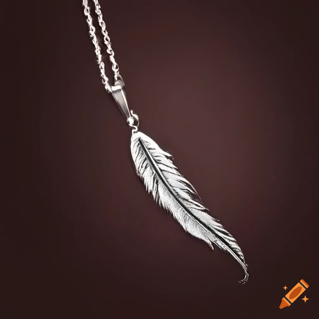 Silver feather necklace with engraved rune on Craiyon
