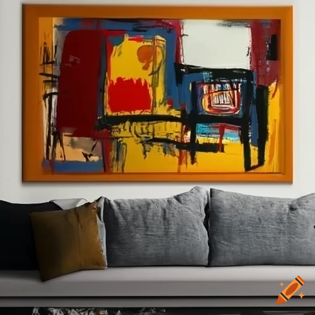 Abstract expressionism art in modern interior by basquiat on Craiyon