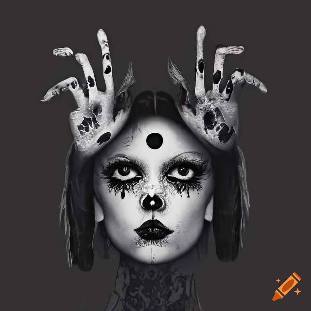 Black hand print wings around a center eye on white background inspired ...