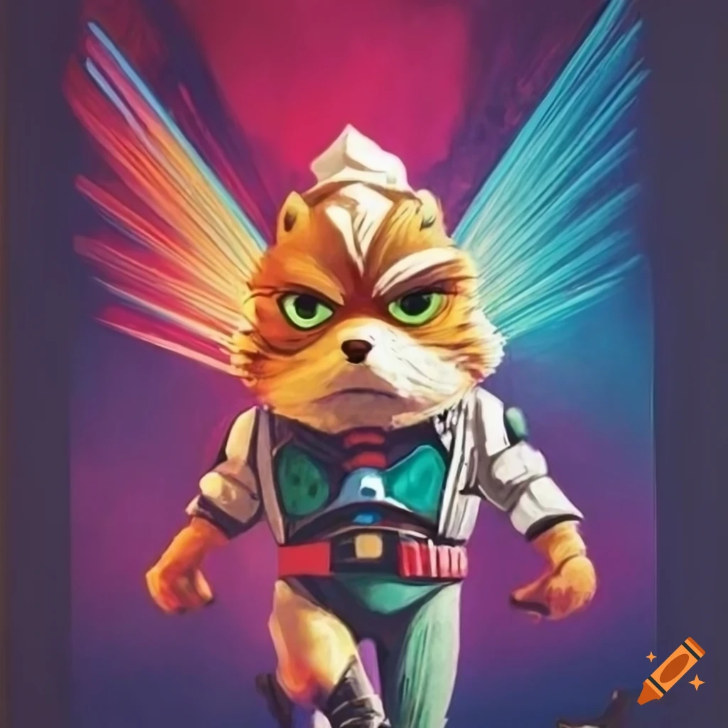 Intricate details of star fox in a vintage poster on Craiyon