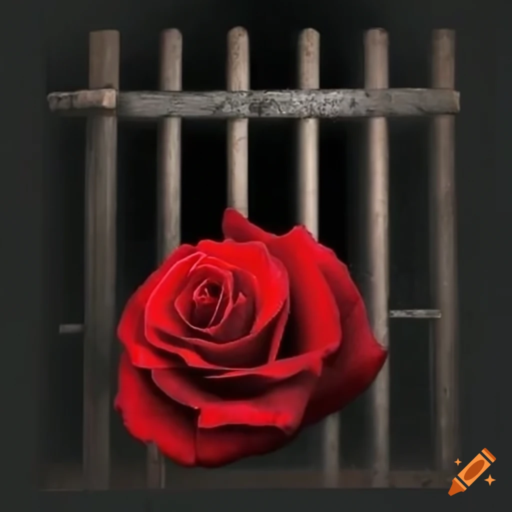 Prison bars with a red rose on Craiyon