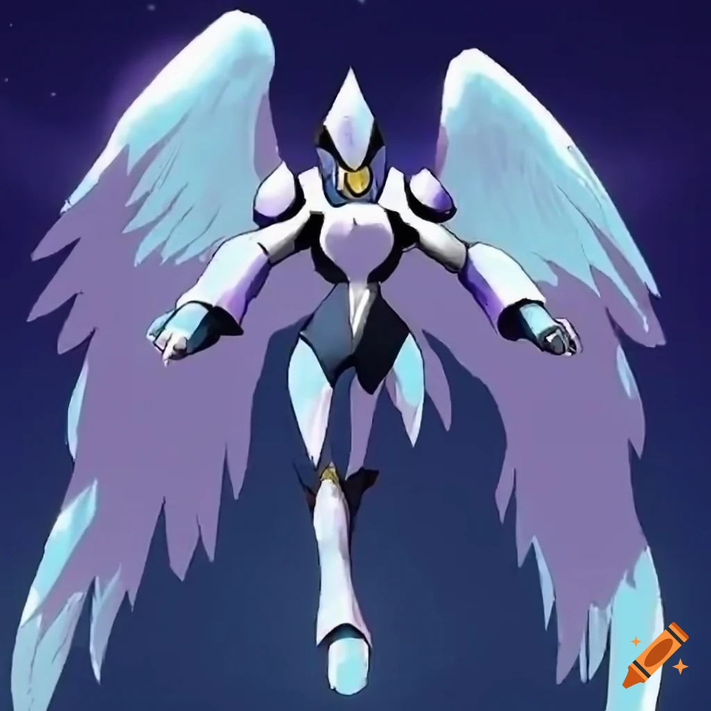 Angelic knight armored pokemon in battle mode against moon background ...