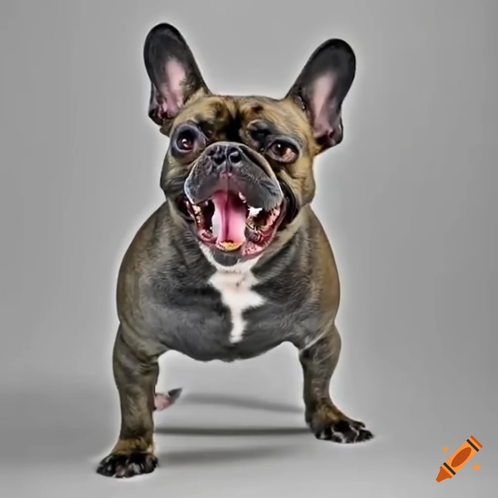 Aggressive french bulldog screaming in a park on Craiyon