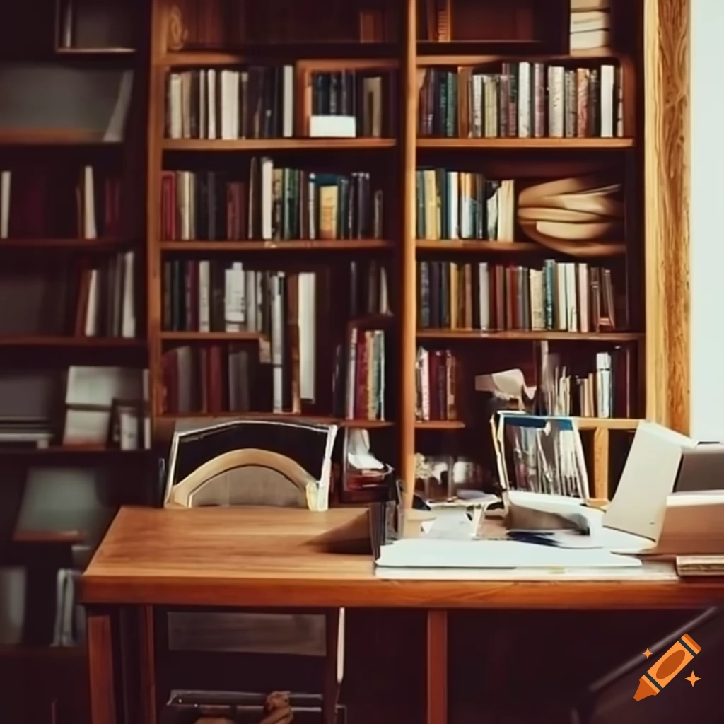 Professor's office with desk, papers, and bookshelves on Craiyon
