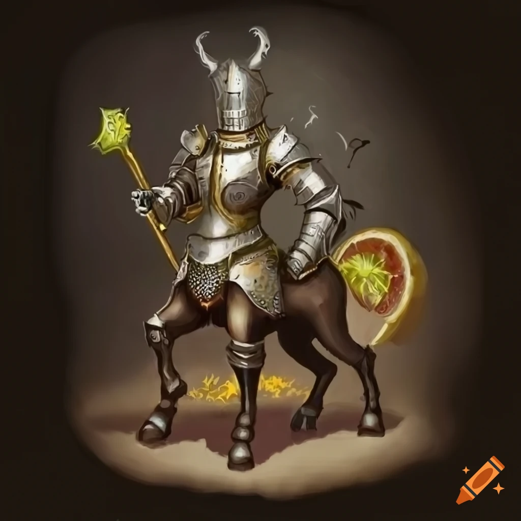 Highly detailed centaur knight in lemon-themed armor on Craiyon