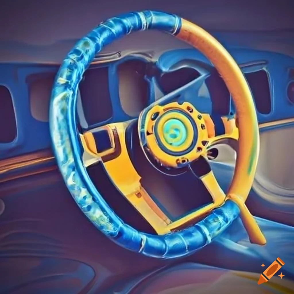 Vibrant yellow and blue steering wheel on Craiyon