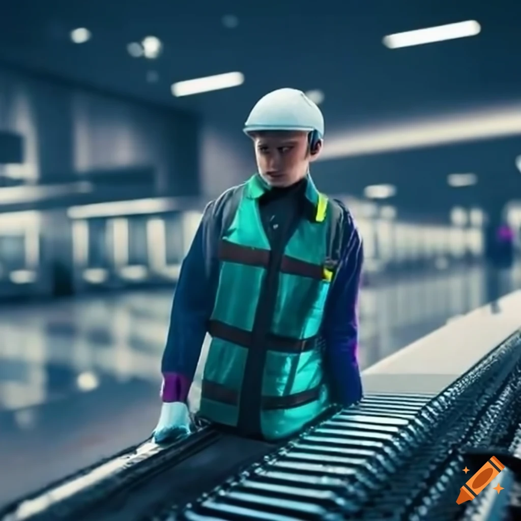 Uniform entrapment in conveyor belt at airport on Craiyon