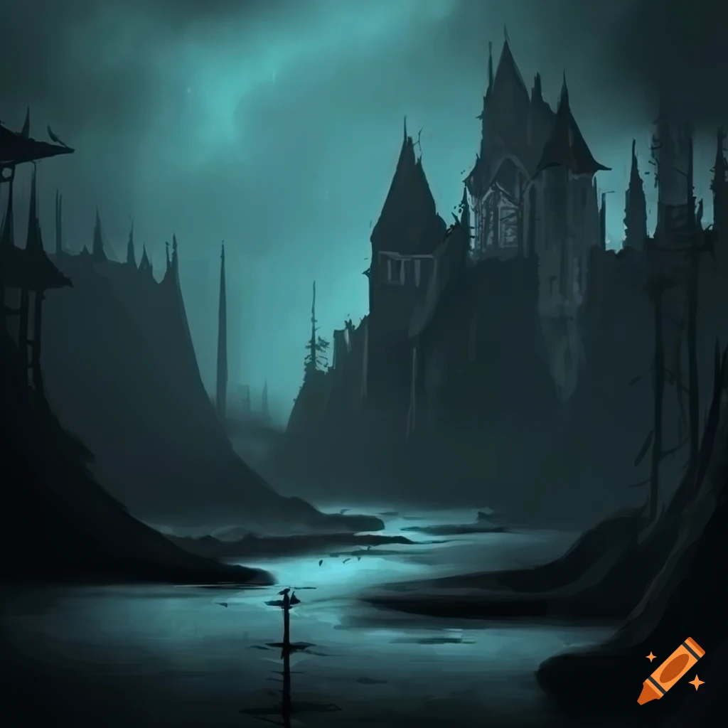 Dark fantasy medieval landscape with gothic horror elements in ...