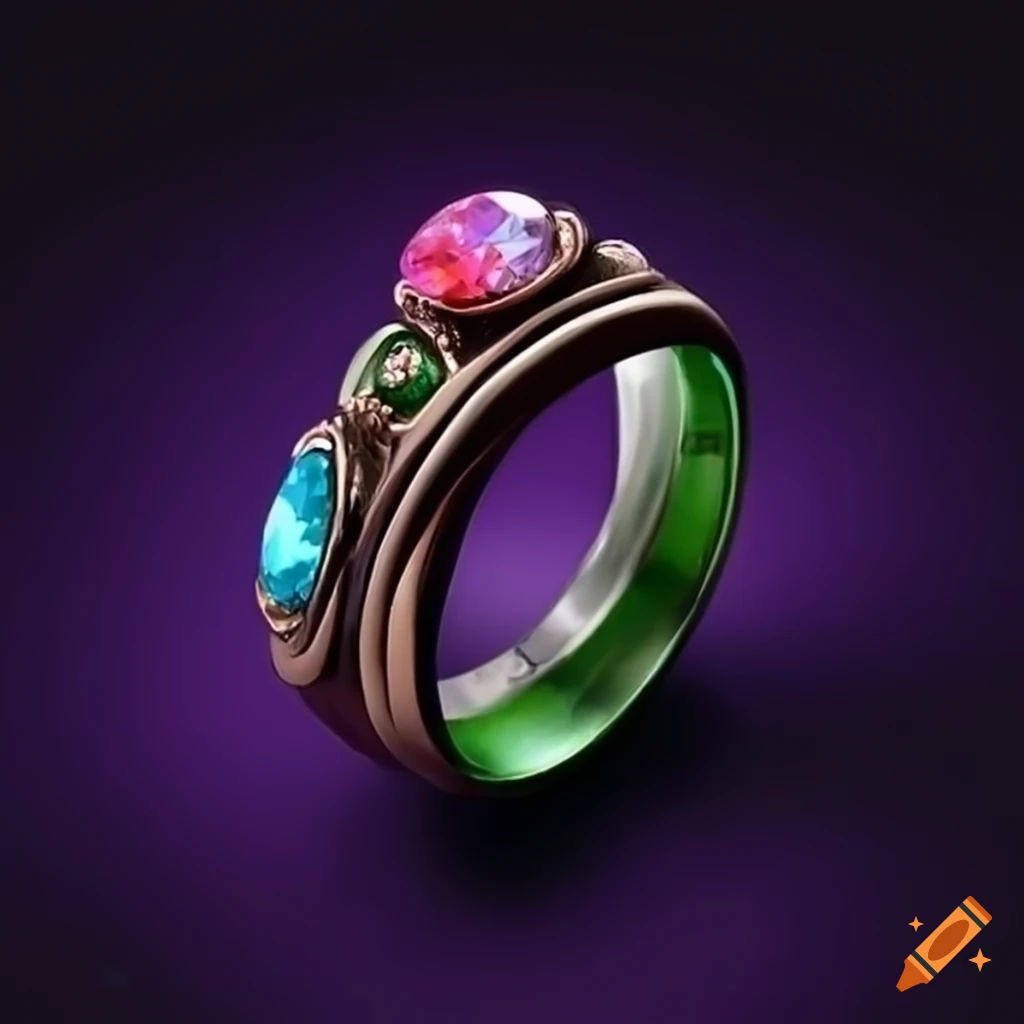 Fantasy ring with multiple stones in a cartoon style on Craiyon