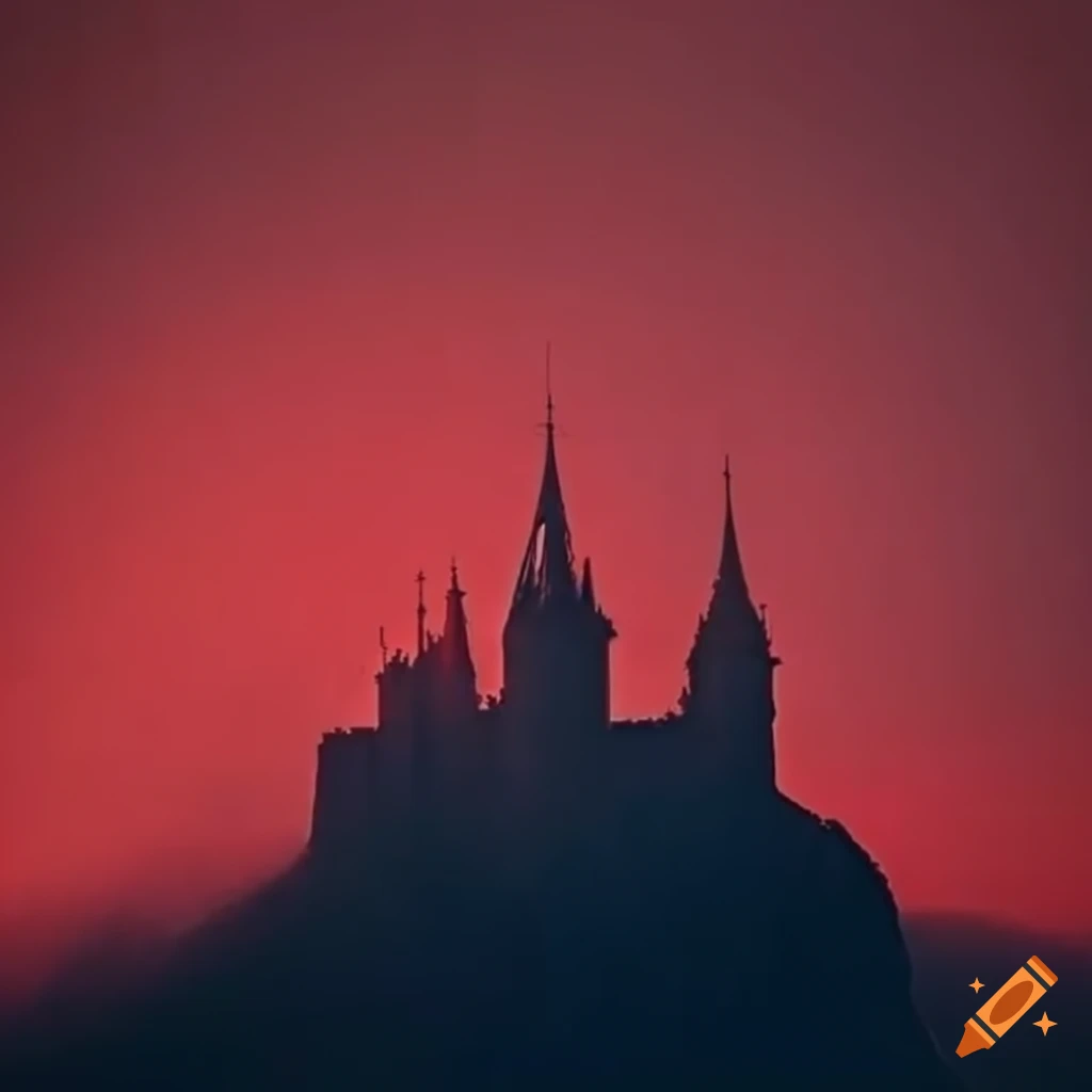 Big castle in a red and black sky with fog on Craiyon