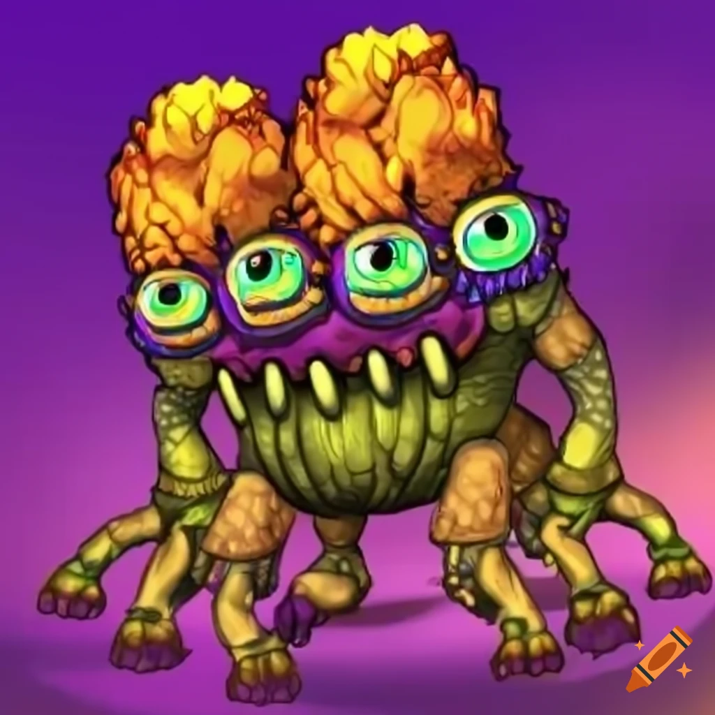 Epic three-armed monster design with vibrant colors and a piercing ...