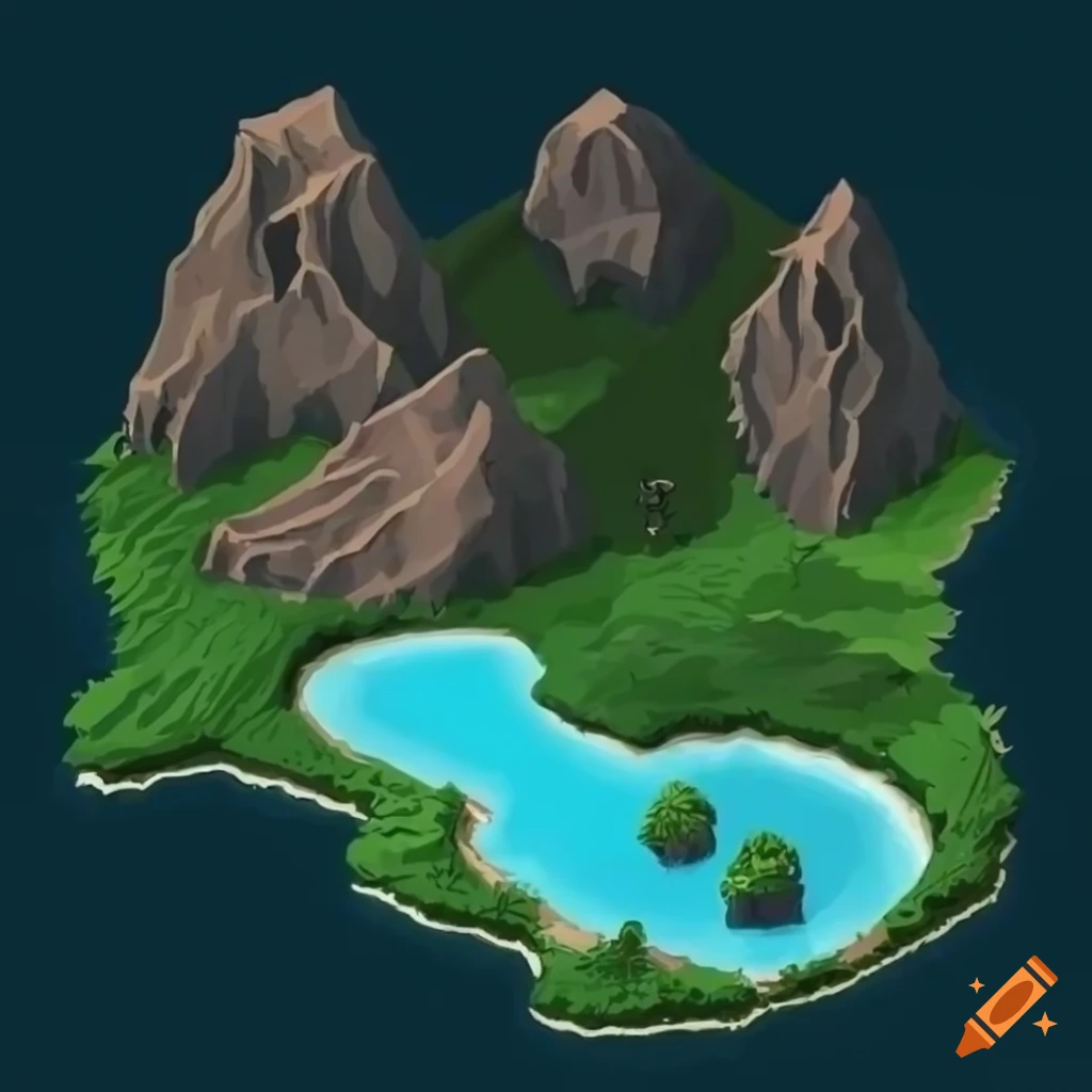 2d realistic game level map with mountain layout in isometric view on ...