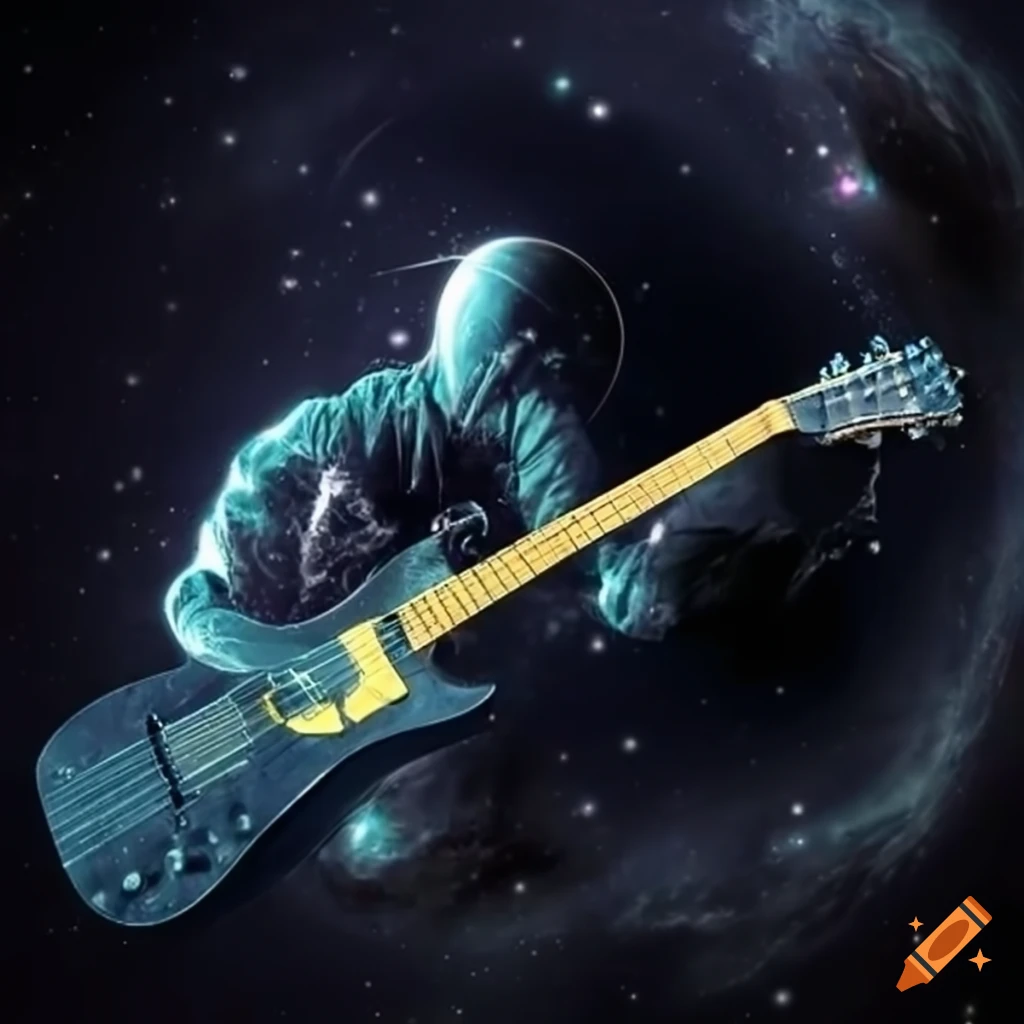 Guitar floating in outer space on Craiyon