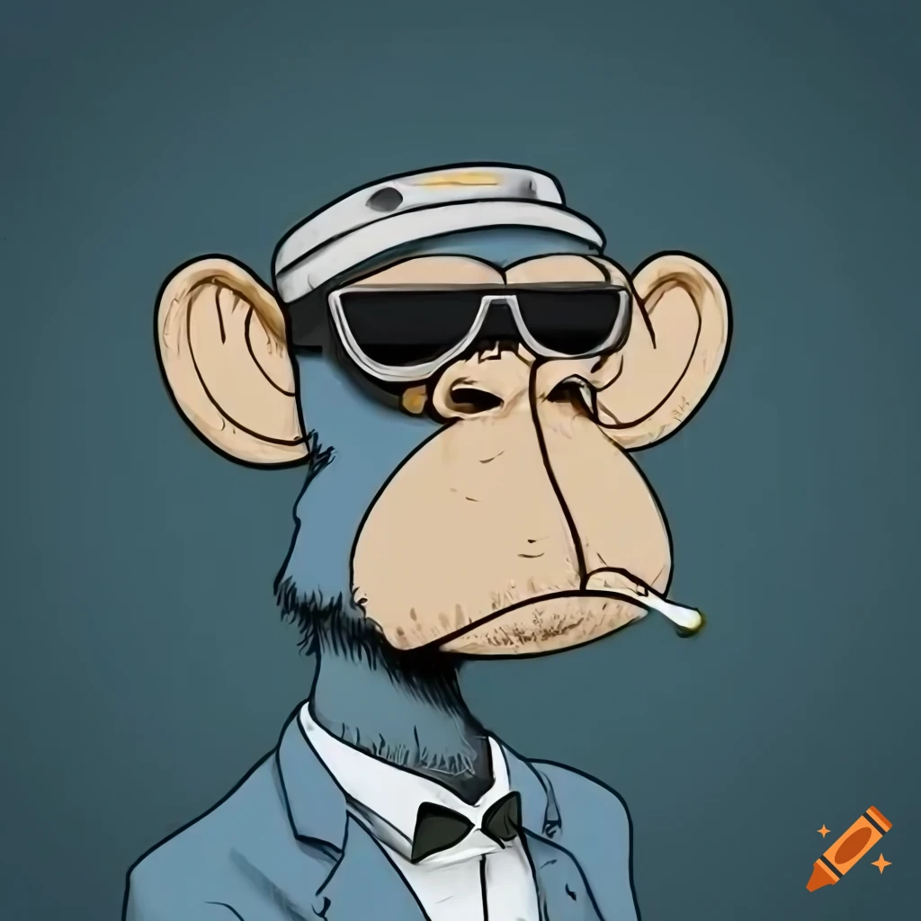 NFT illustration of Bored Ape Yacht Club member smoking with sunglasses ...