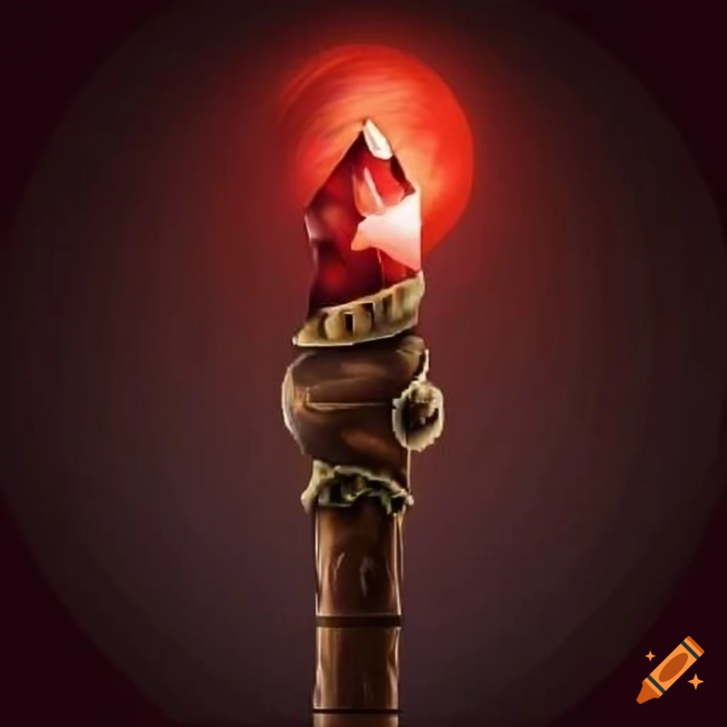 Wooden telescopic wizard staff with a red crystal on Craiyon