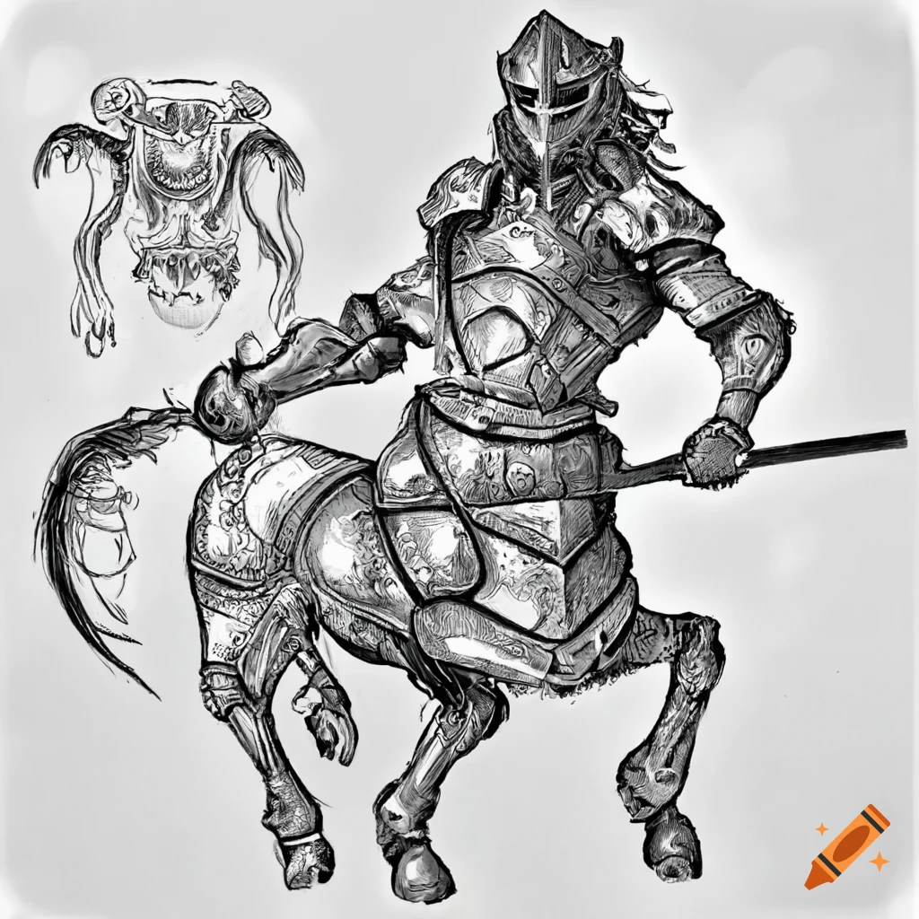 Highly detailed centaur knight in lemon-themed armor on Craiyon