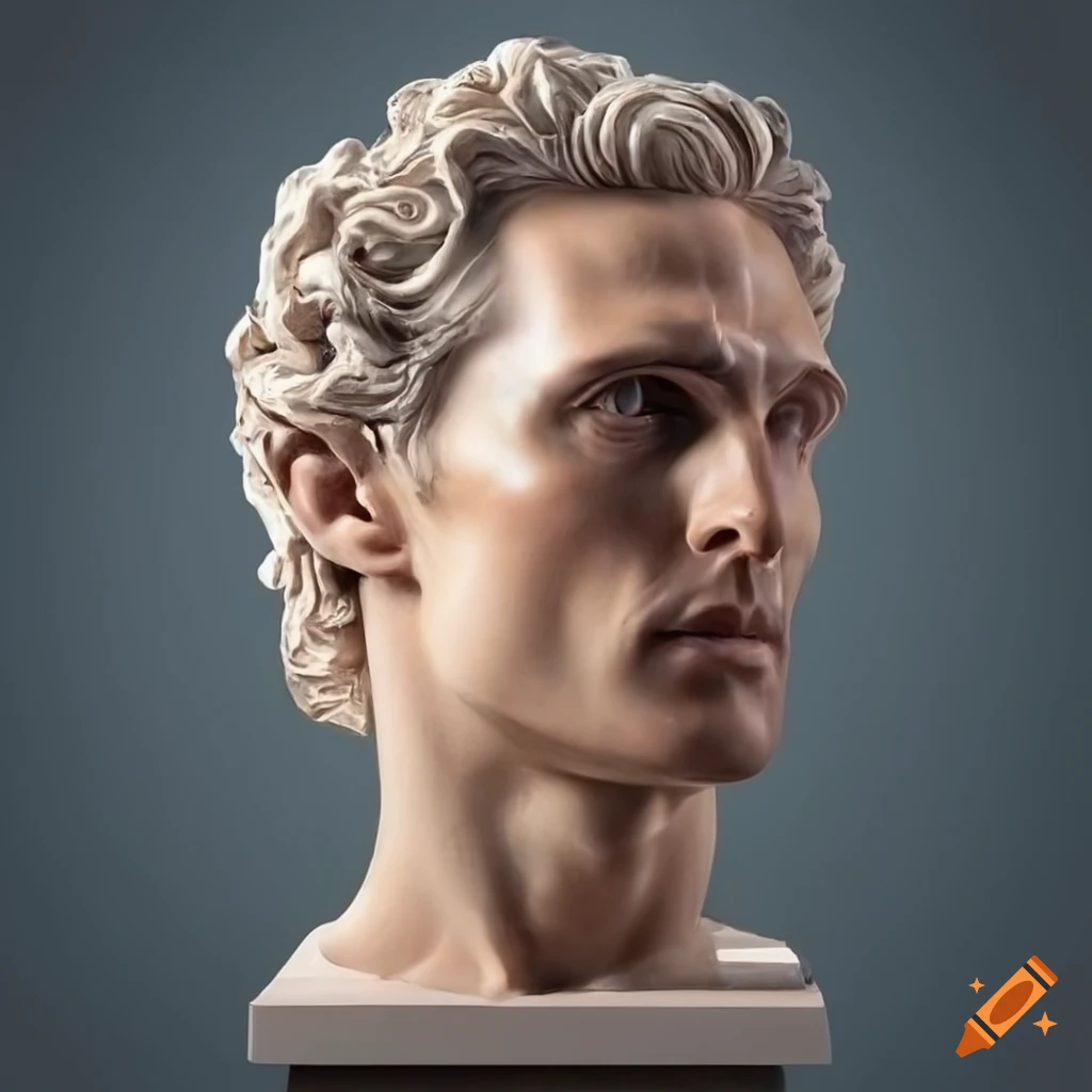 Highly detailed marble sculpture portrait of a man's face on Craiyon