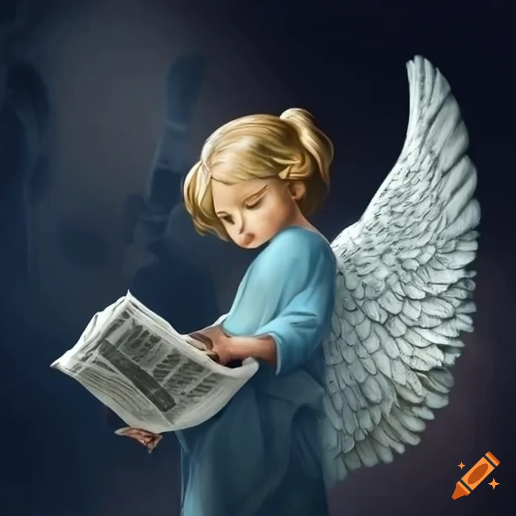 Angel reading a newspaper on Craiyon