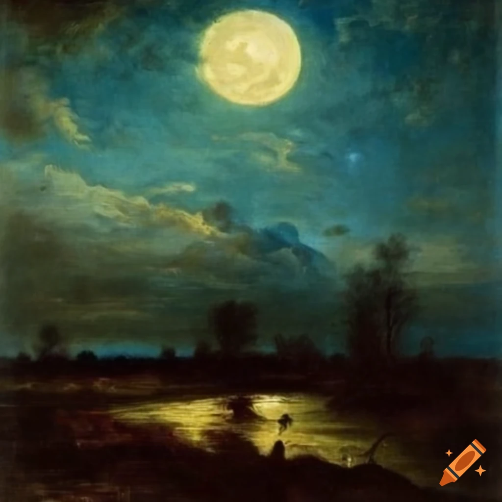 Moonlight painting by ralph albert blakelock on Craiyon