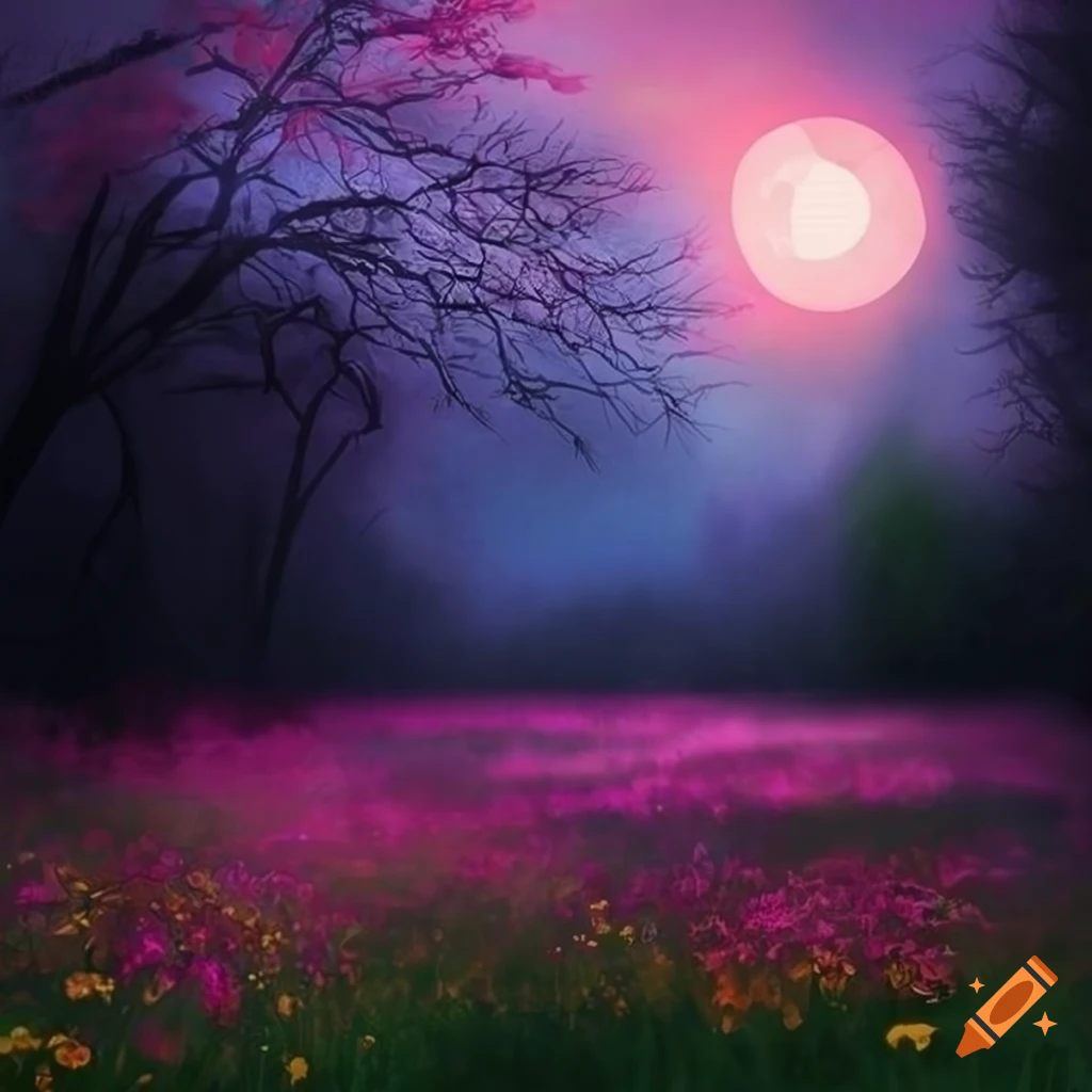 Gothic meadow blooming with spring flowers in a digital art style on ...