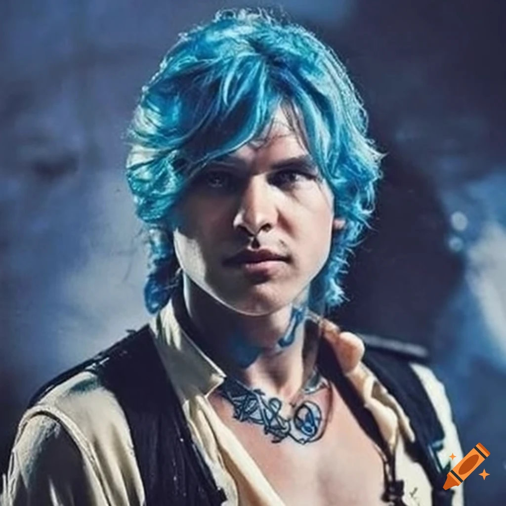 Character With Blue Hair Nose Piercing Tattoos And Pearl Necklace On