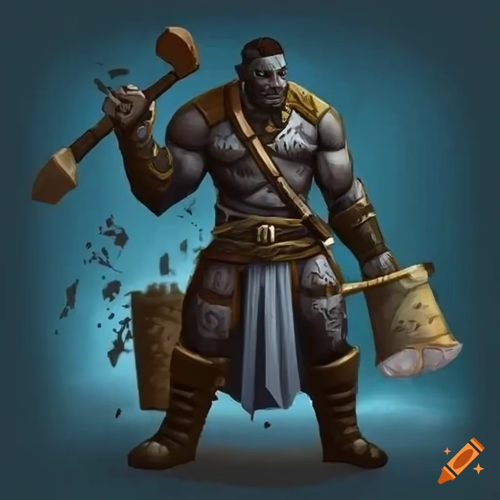 Goliath character with a giant paintbrush and afro hairstyle on Craiyon