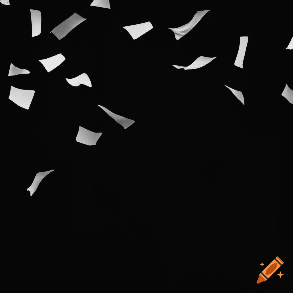 Flying papers on a black background on Craiyon