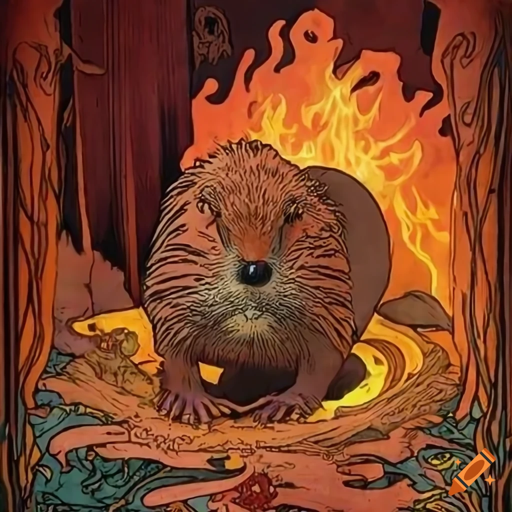 Fire-breathing beaver in a surrealistic, sci-fi style on Craiyon