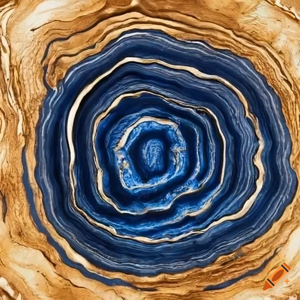 Navy blue and gold tree rings design on Craiyon