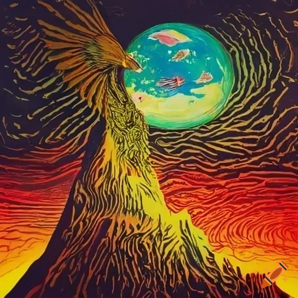 Acid trippy landscape with hawks in a surrealistic setting on Craiyon