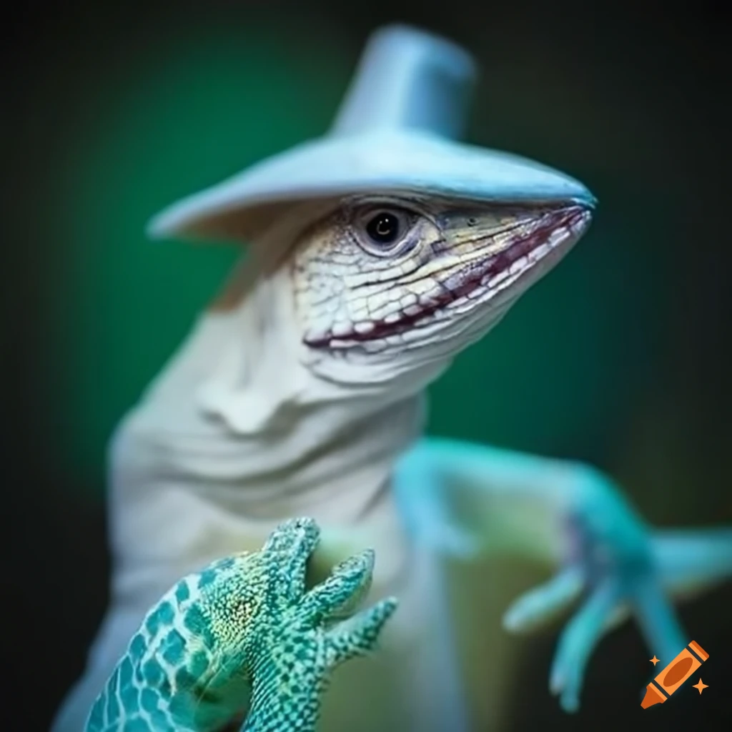White lizard wearing a big hat on Craiyon