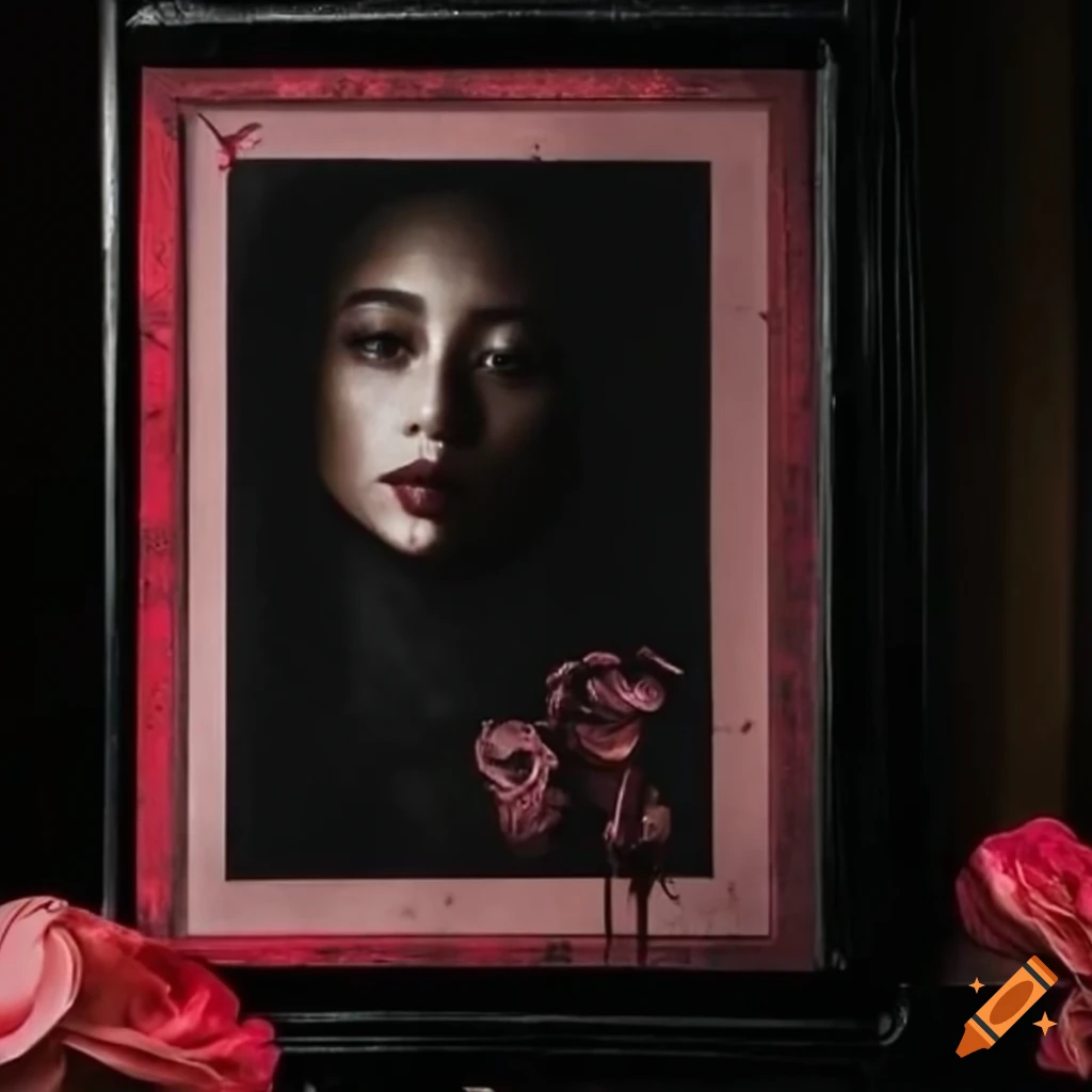Film poster of 'rose' with themes of blood, love, and betrayal on Craiyon