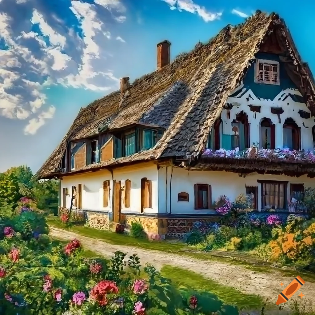 Beautifully decorated Romanian house with a garden of roses in a ...