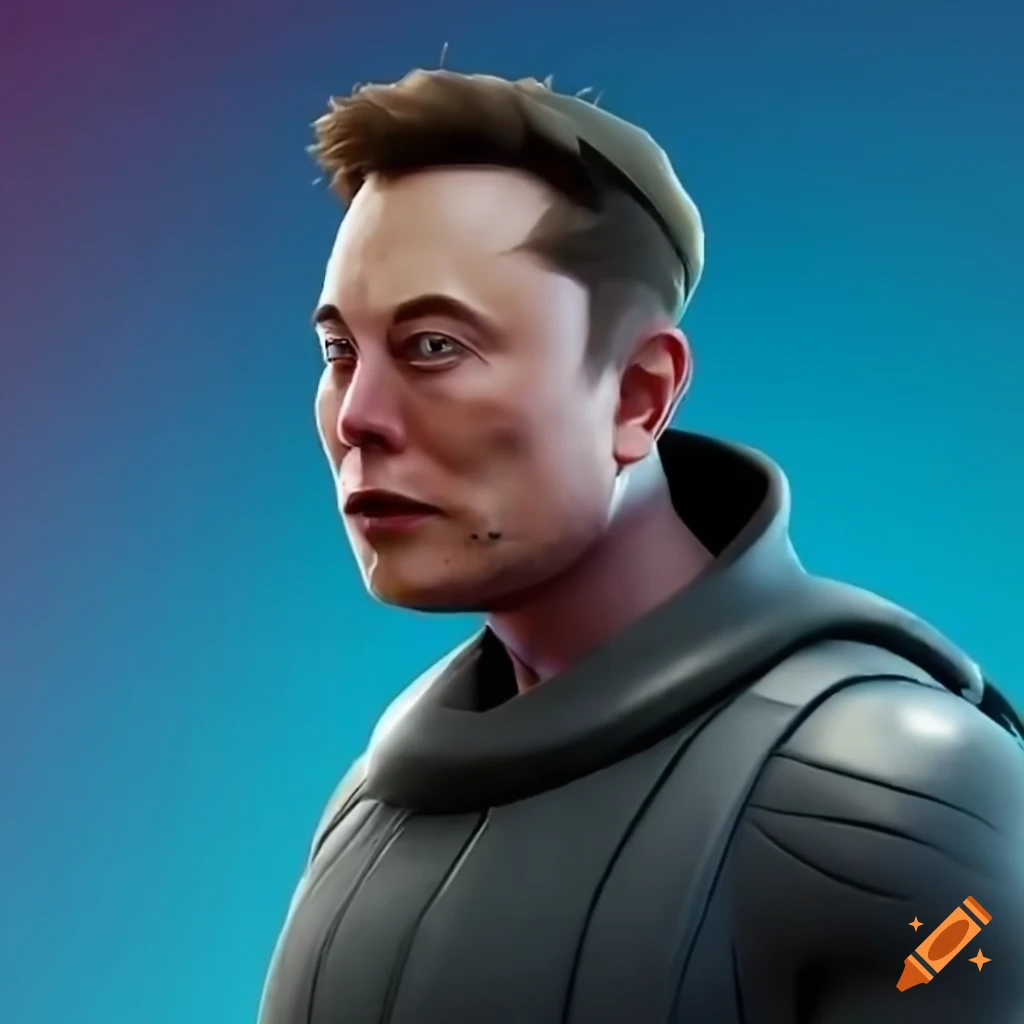 Elon Musk portrayed as a Fortnite hero in 3D game style graphics on Craiyon