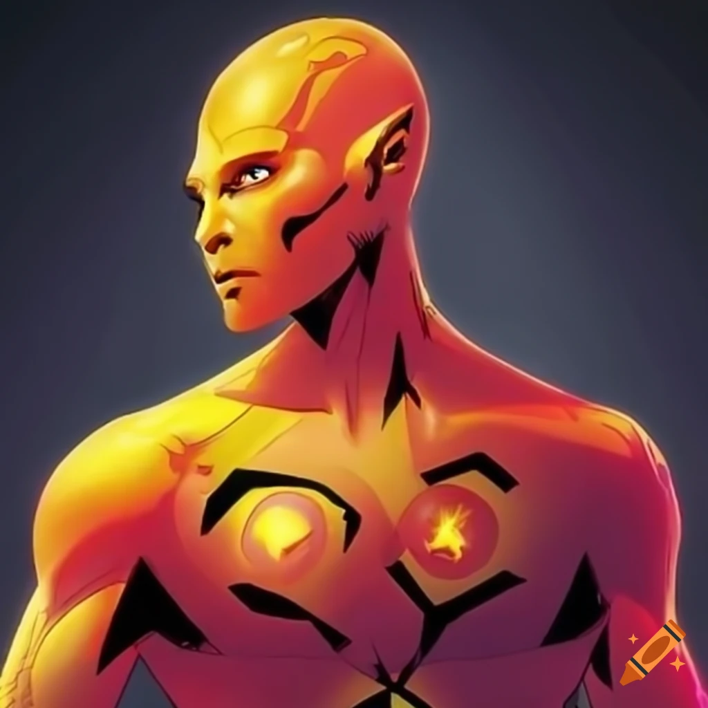 Superhero character inspired by the element bromine's properties on Craiyon