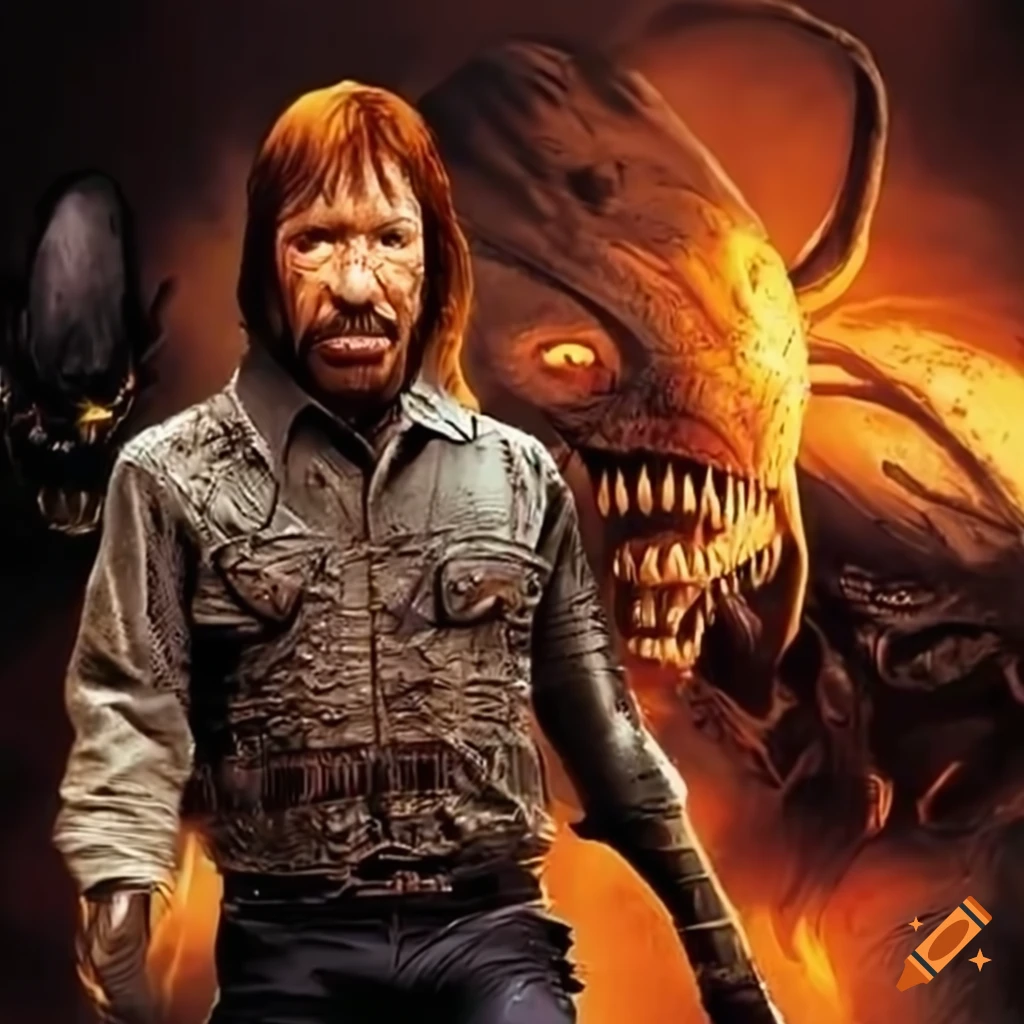 Chuck Norris defeats an alien invasion on Craiyon