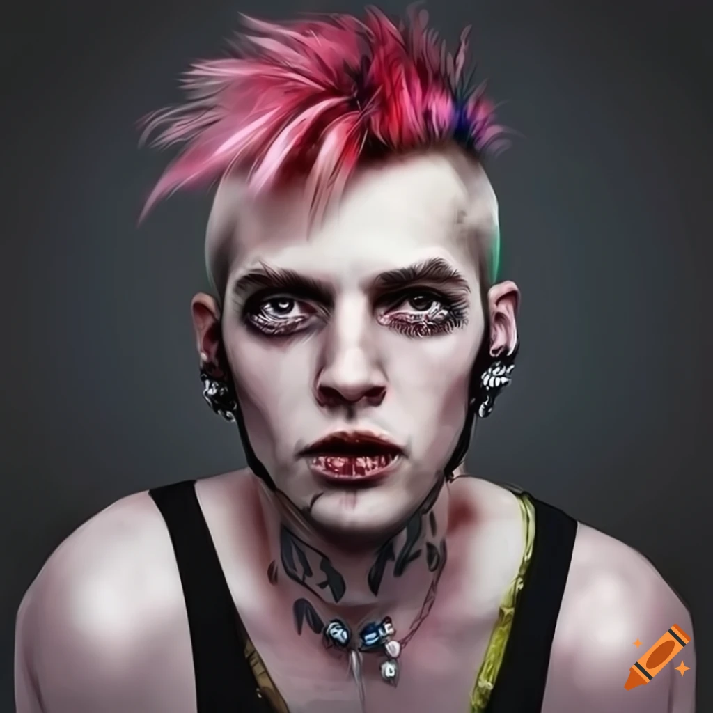 Masculine man with a punk rock style in a photorealistic portrait on ...