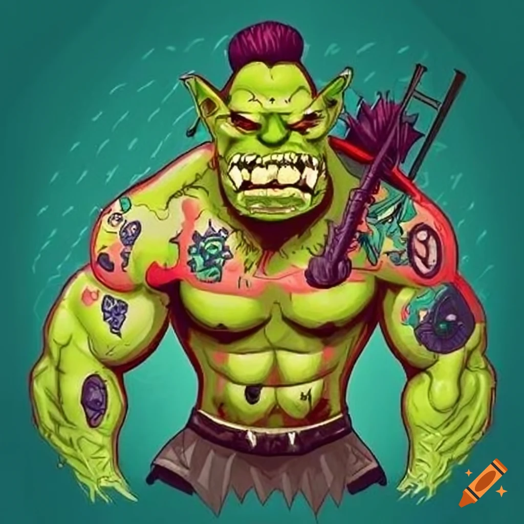 Imposing orc character with intricate tattoos and fierce expression by ...