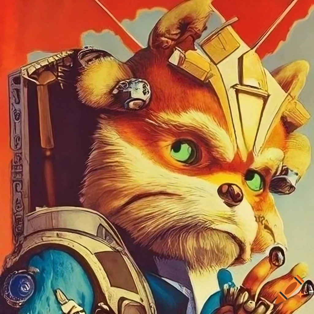 Intricate details in a vintage Star Fox poster inspired by James Gurney ...