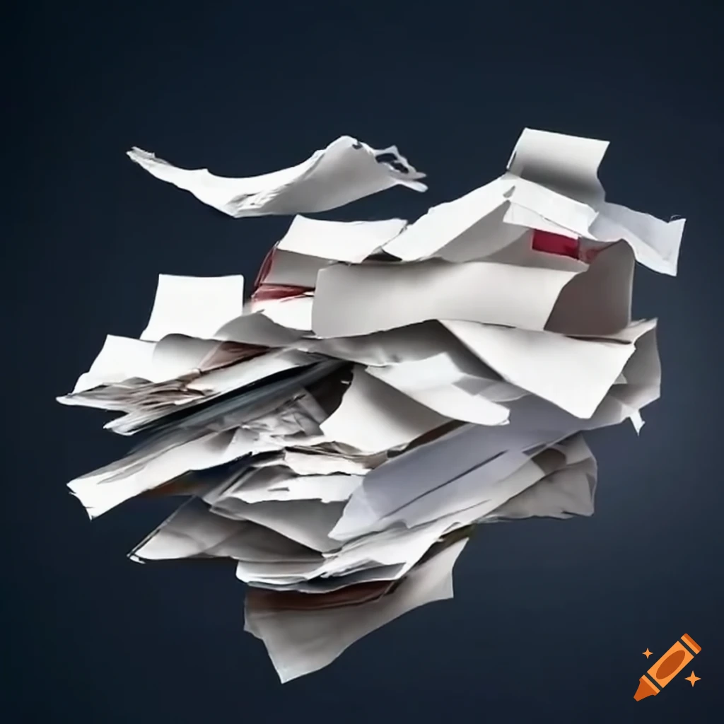 Pile of papers flying in the air on Craiyon