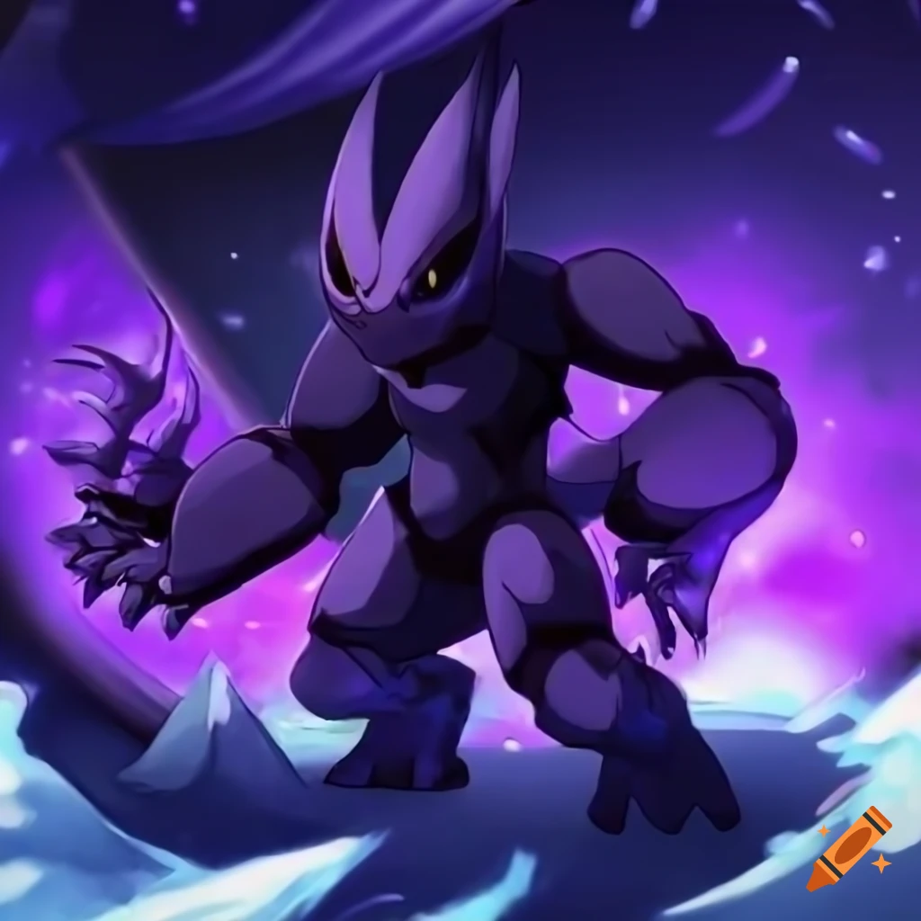 Demonic armored pokemon in battle pose with moonlight castle background ...