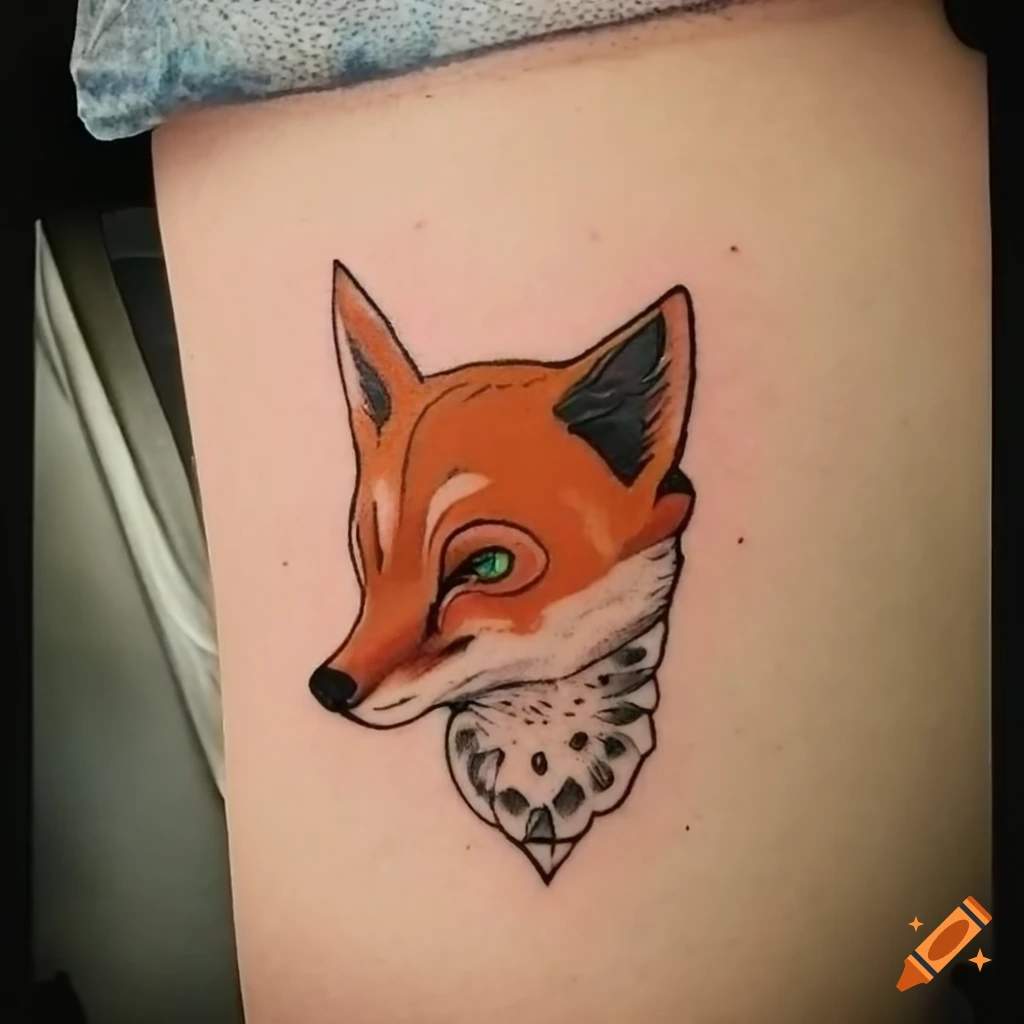 Dot work fox tattoo design on Craiyon